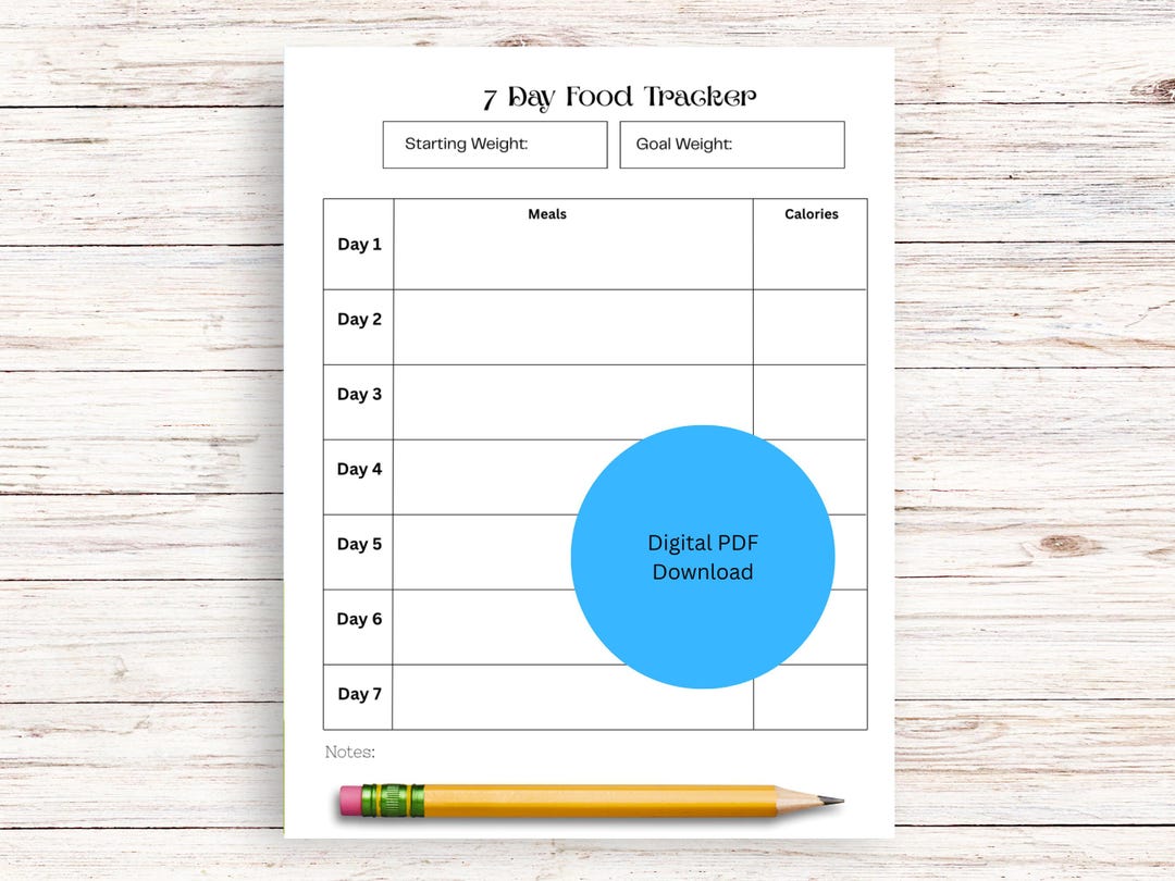 Food & Calories Tracker 7 Day Tracker Fitness Weight Management Minimal ...