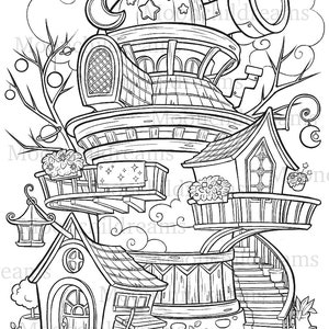 Cosmic Witch House Coloring Page | Printable Coloring Page for Adults ...