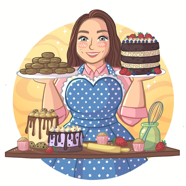 Chef Avatar Portrait, Pastry Chef Custom Gift, Restaurant Logo, Cake ...