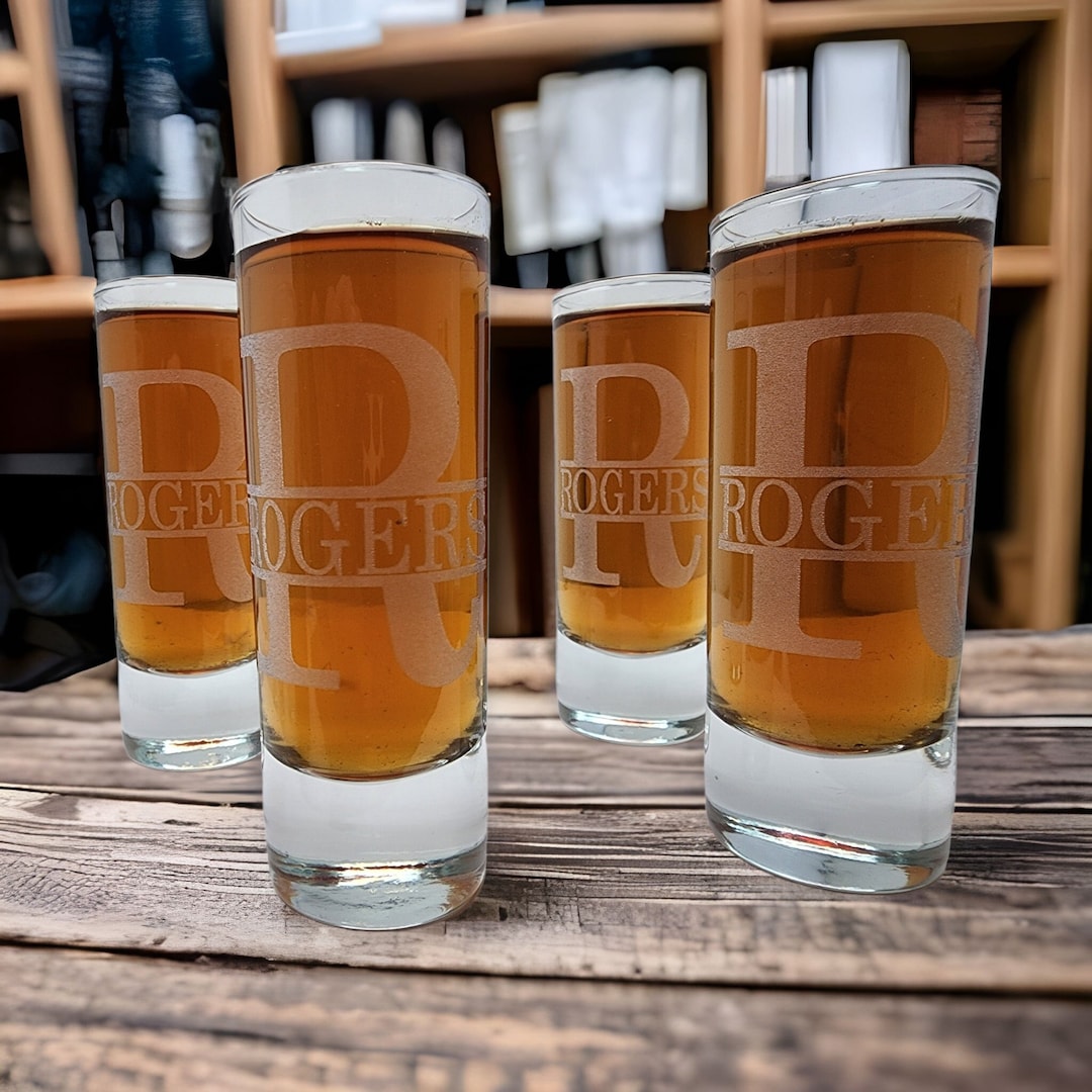 Set of 4 Personalized Shooter Shot Glasses Housewarming Wedding Gift ...