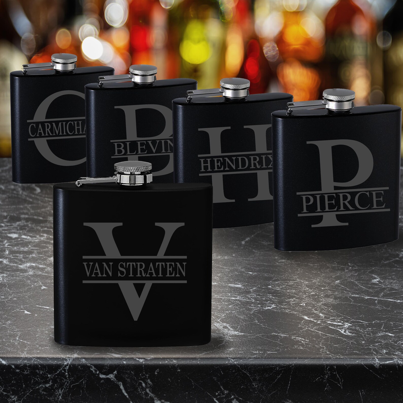 Set of 5 Personalized Monogram Flasks Groomsmen Proposal Gifts - Etsy