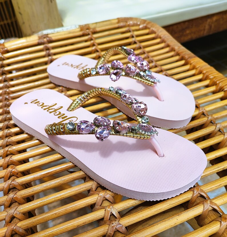 Jeweled Flip Flops Bling Flip Flops Rhinestone Sandals Beach - Etsy
