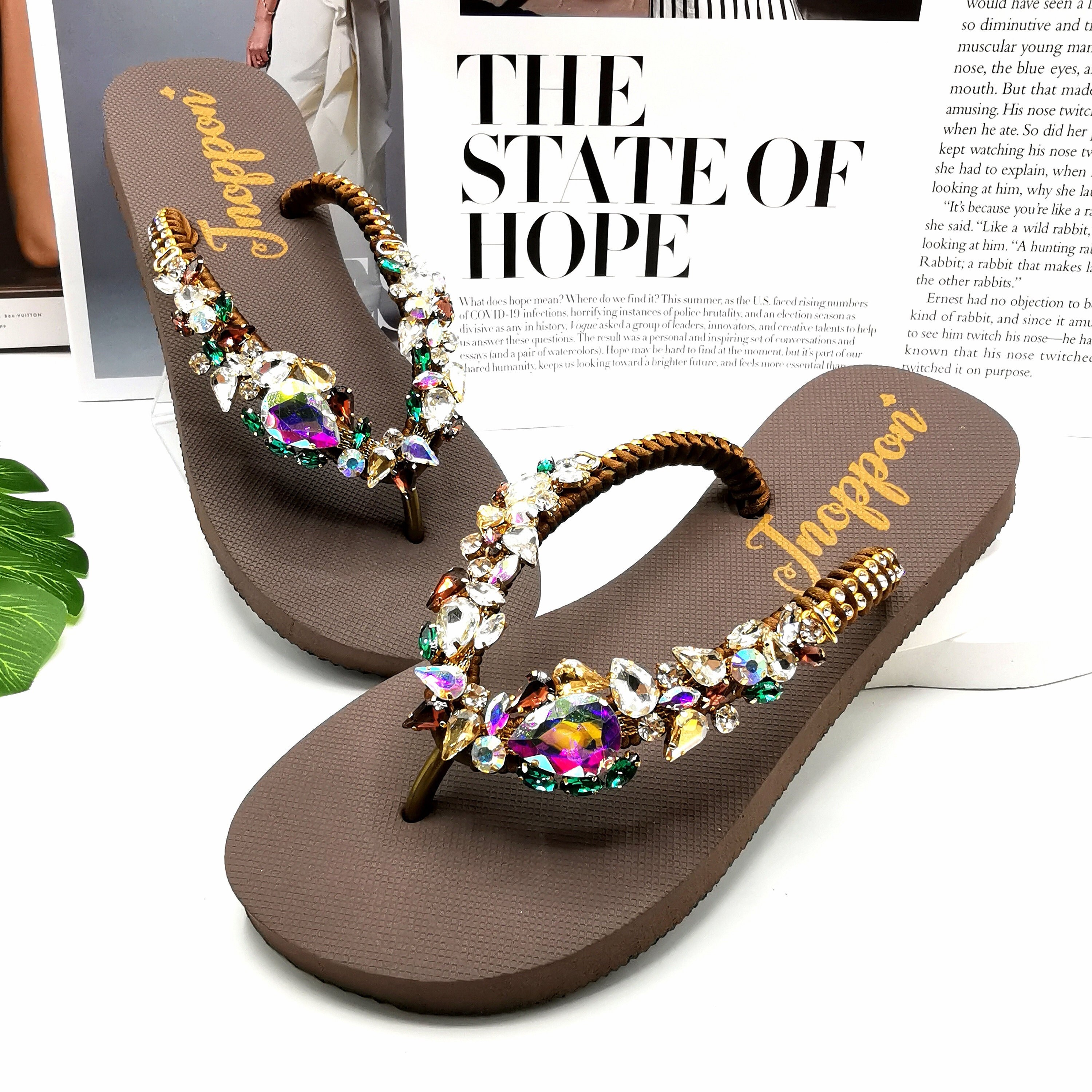 Bling Flip Flops Brown Sandal Sandals for Womanwedding - Etsy
