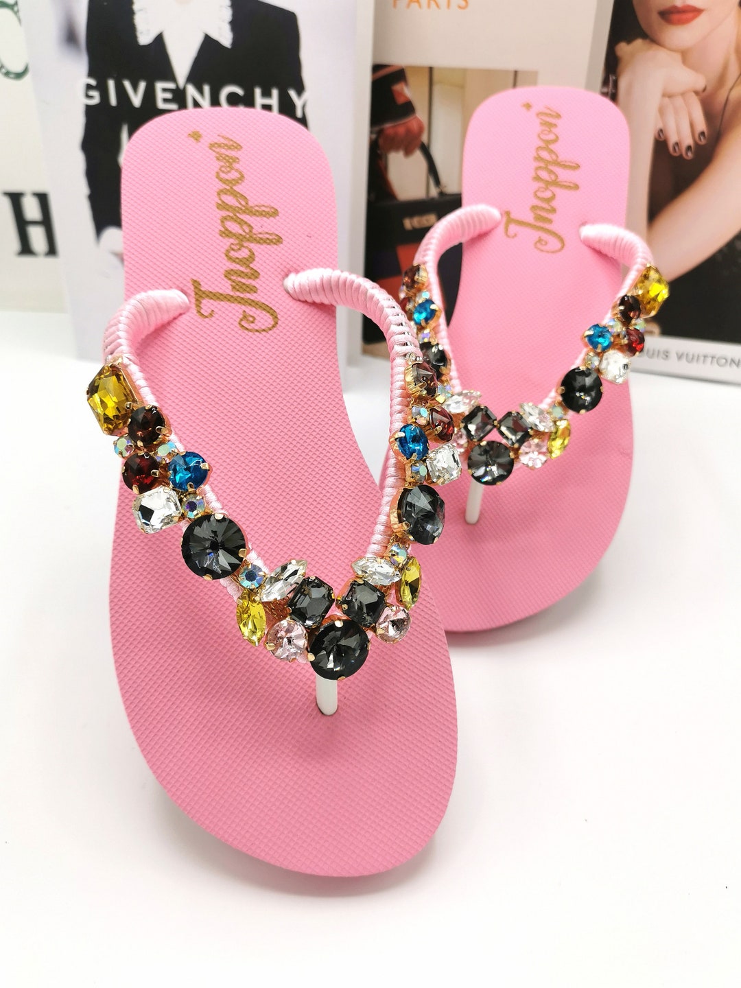 Jeweled Flip Flops Bling Flip Flops Pink Sandals for Woman - Etsy