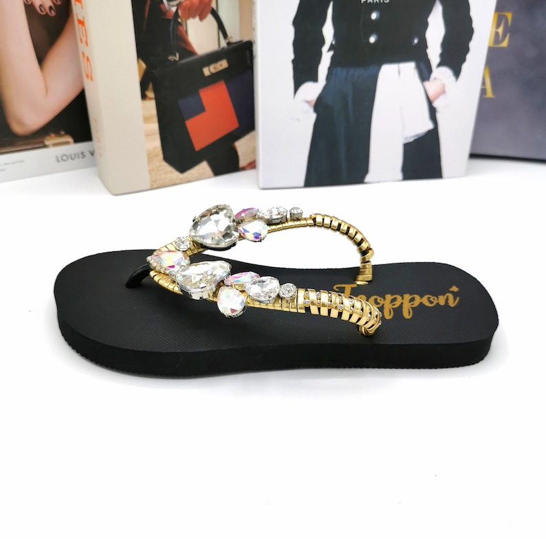 Jeweled Flip Flops Bling Flip Flops Black Rhinestone Sandals - Etsy
