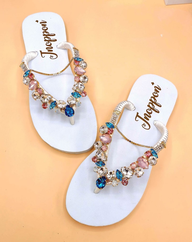 Jeweled Flip Flops Bling Flip Flops White Sandal Sandals - Etsy