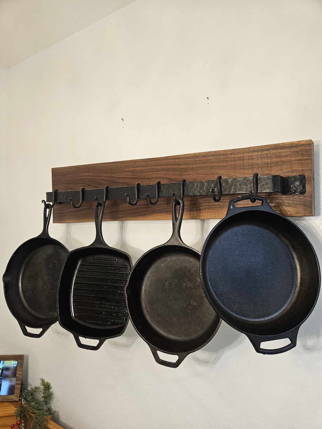 32"x7" Walnut Cast Iron Wall Holder With Hooks - Etsy