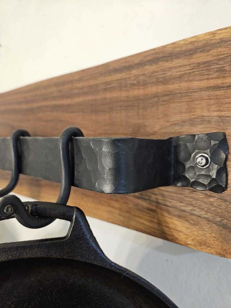 32"x7" Walnut Cast Iron Wall Holder With Hooks - Etsy