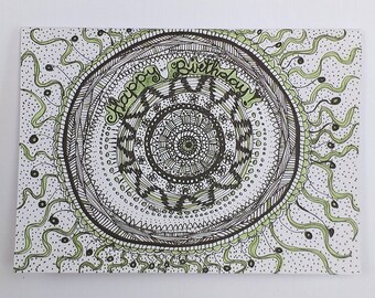 Zentangle ILLUSTRATION Contemporary Styled BIRTHDAY Card Happy Birthday ...