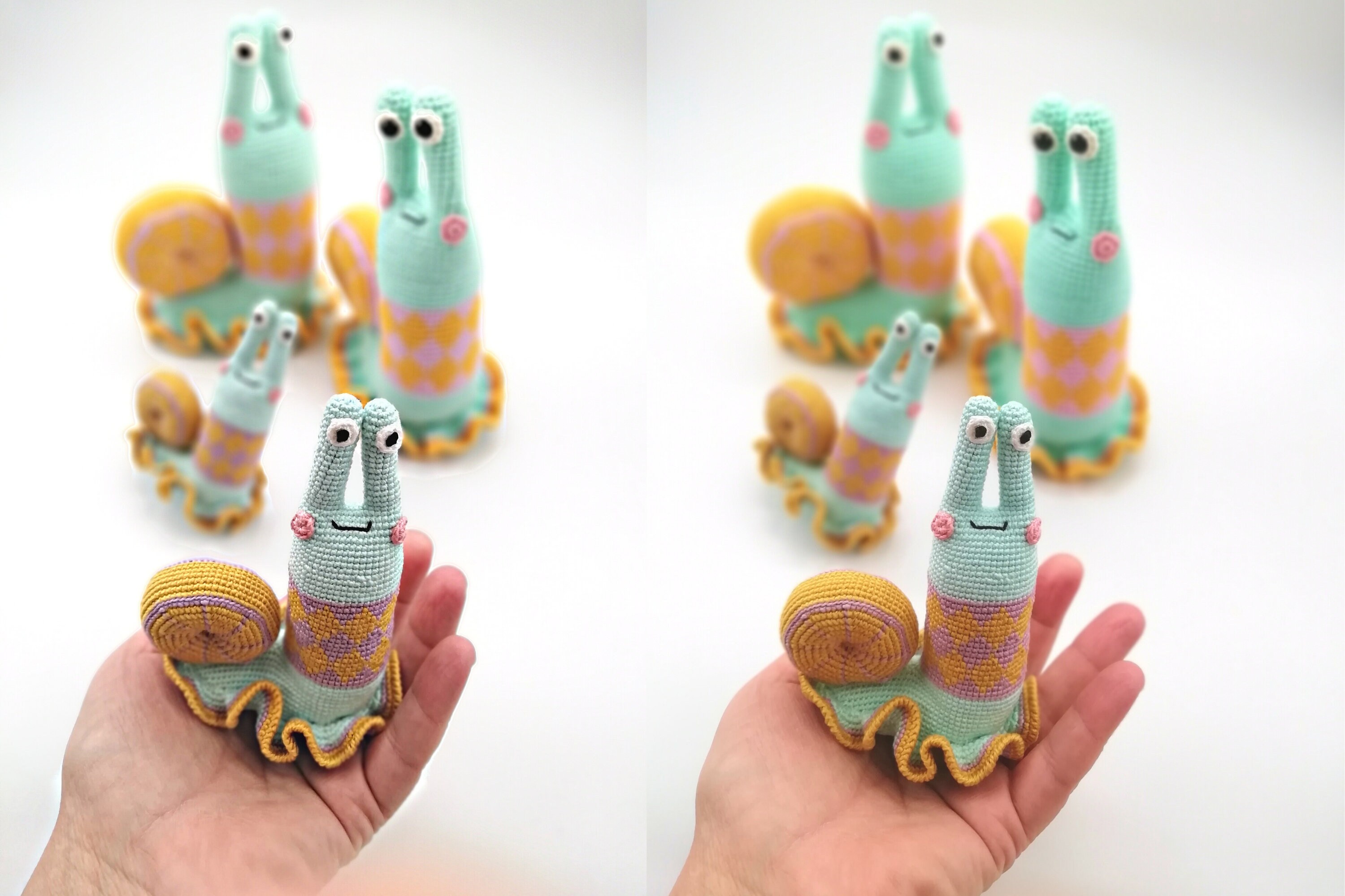 Snails of Two Sizes,amigurumi Snail Toy,miniature Snail Doll,two in One ...