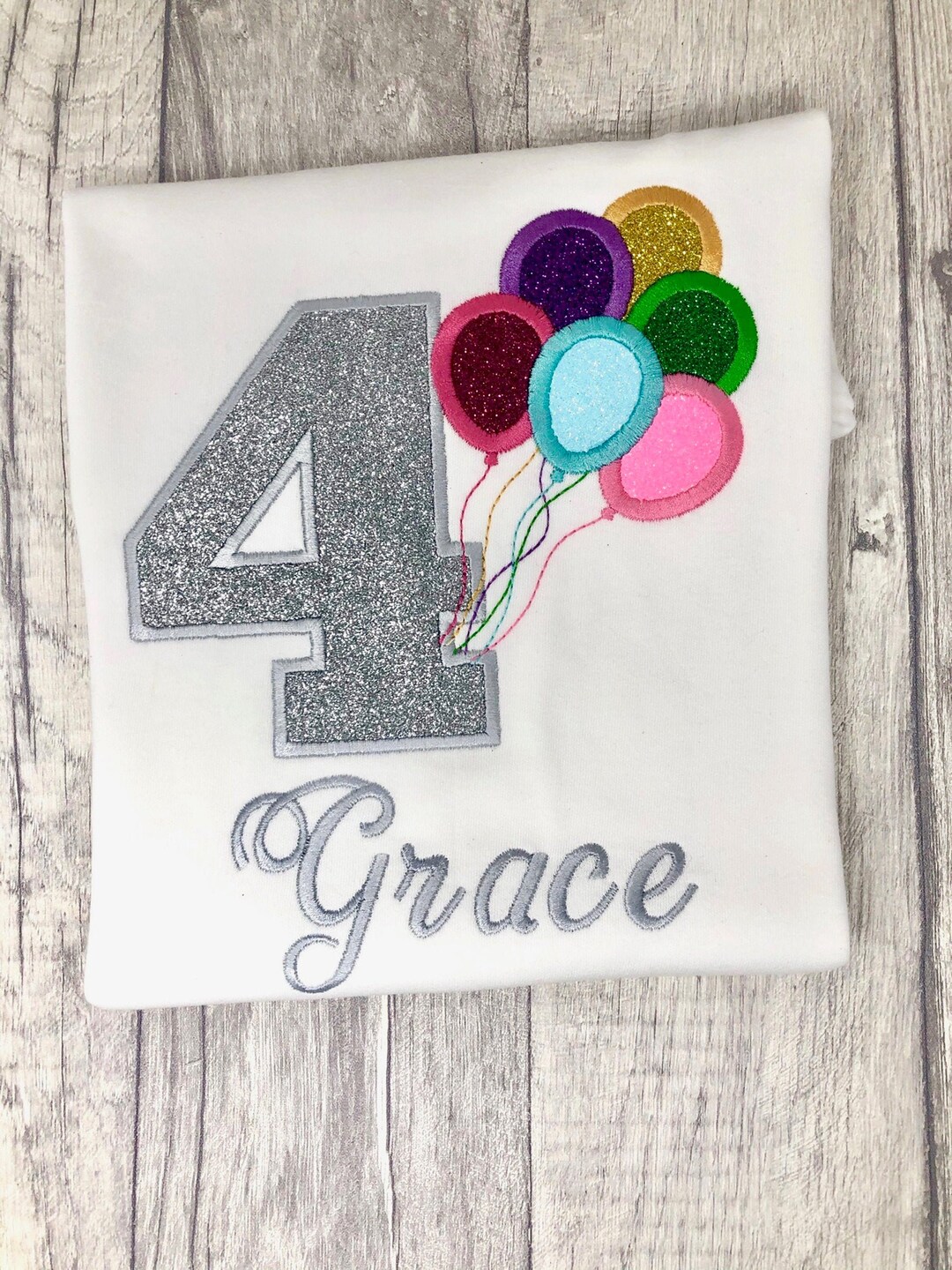 Personalised Girls Birthday T-shirt Balloons, Glitter Number Birthday ...