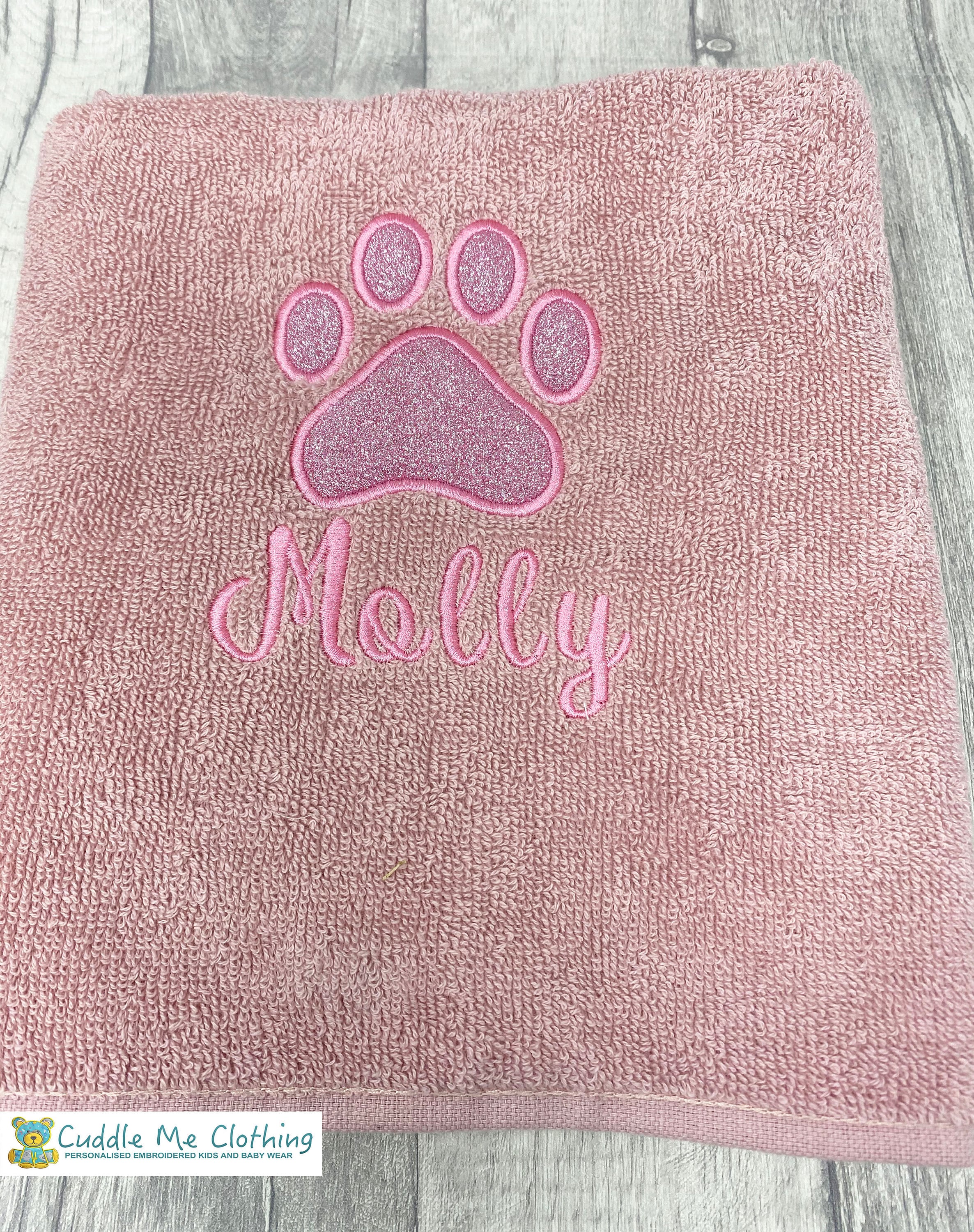 Personalised Puppy Hand Towel, Embroidered Pink Glitter Paw Print - Etsy UK