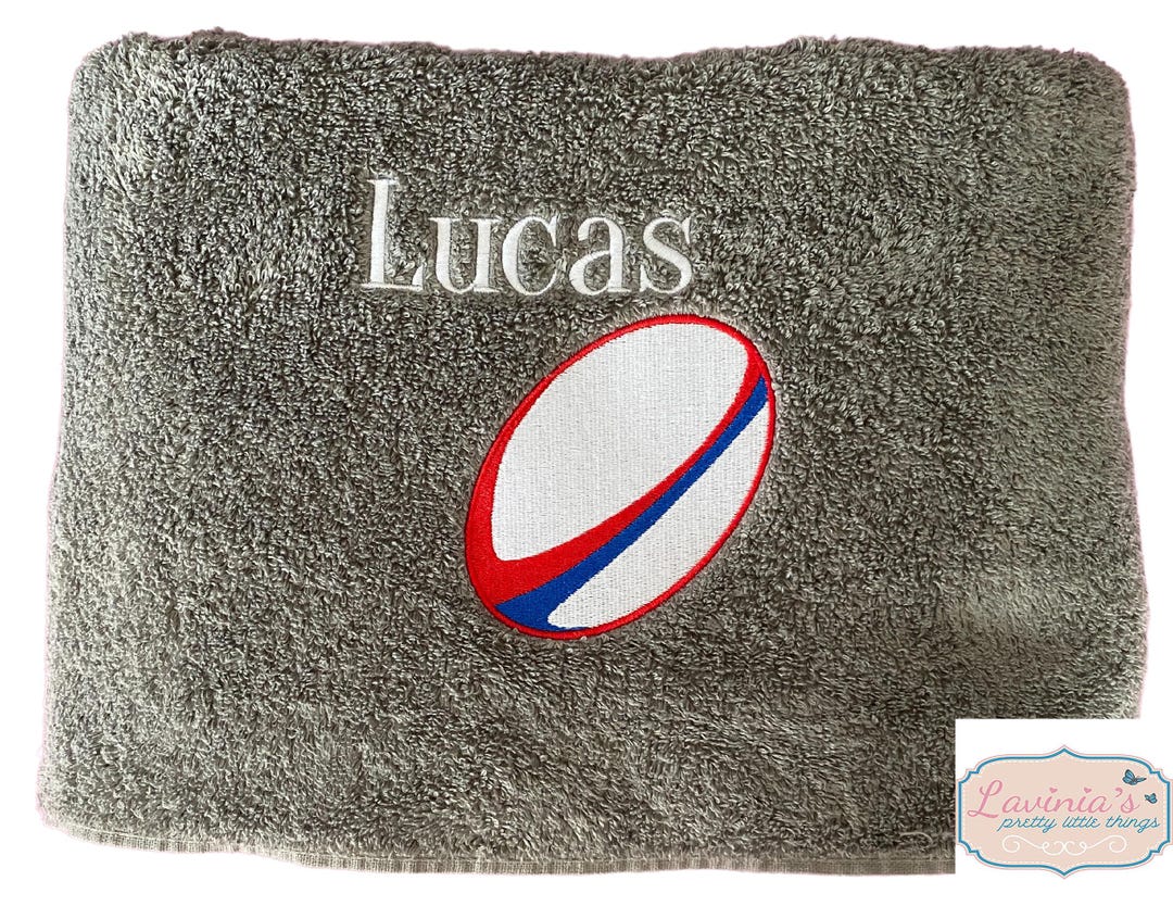 Personalised Rugby Towel, Embroidered Rugby Ball Towel, Personalised ...