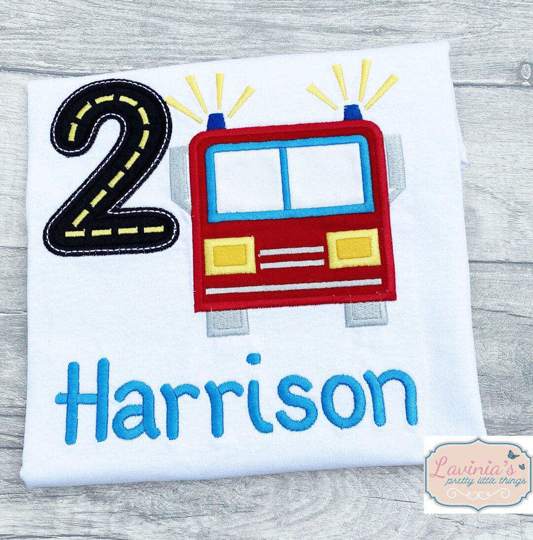 Red Fire Engine Birthday T-shirt, Custom Embroidered Name - Etsy UK