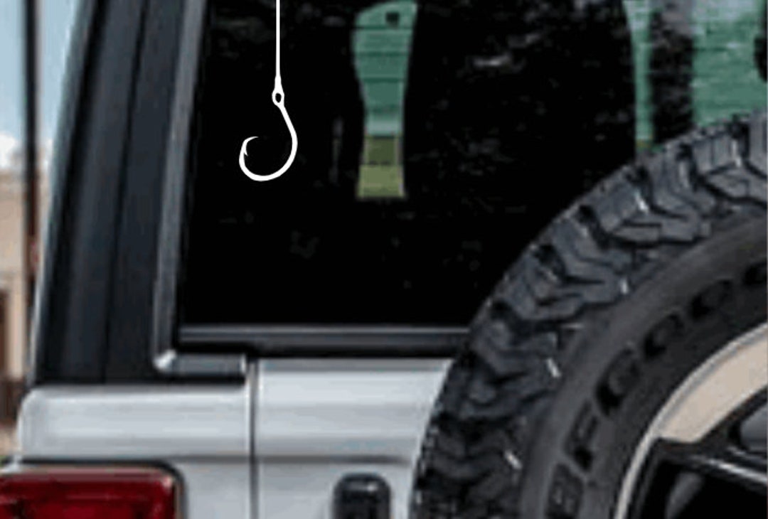 Fish Hook - Fishing, Funny Car Decal, Personalized Vinyl Sticker ...