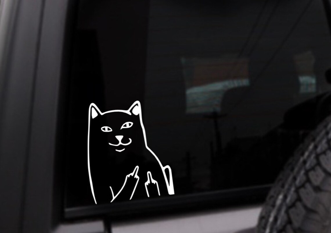 Middle Finger Cat Car Decal, Personalized Vinyl Sticker, Custom Color ...