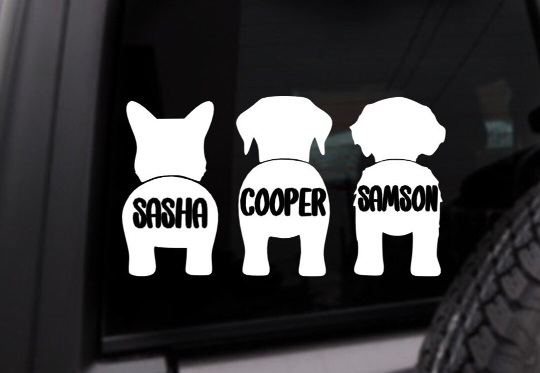 Dog Butt Custom Name Car Decal, Personalized Vinyl Sticker, Custom ...