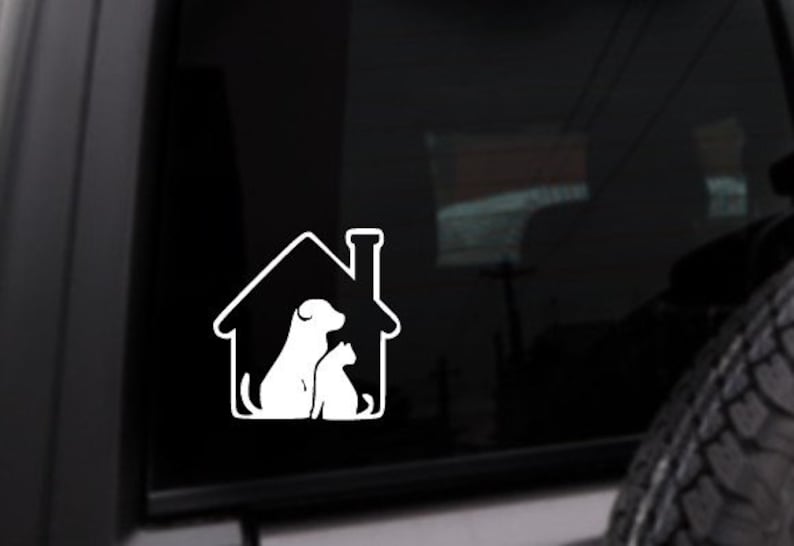 Dog and Cat in House Decal, Funny Car Decal, Personalized Sticker ...