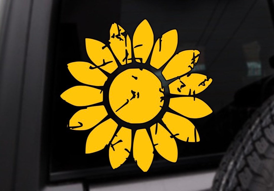 Distressed Gold Sunflower Car Decal, Vinyl Sticker, Custom Color Decal ...