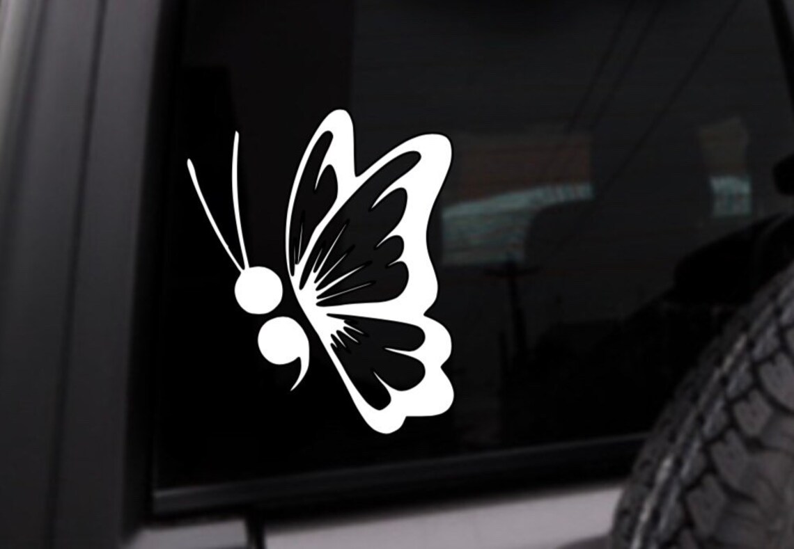 Semicolon Butterfly Car Decal, Vinyl Sticker, Custom Color Decal - Etsy