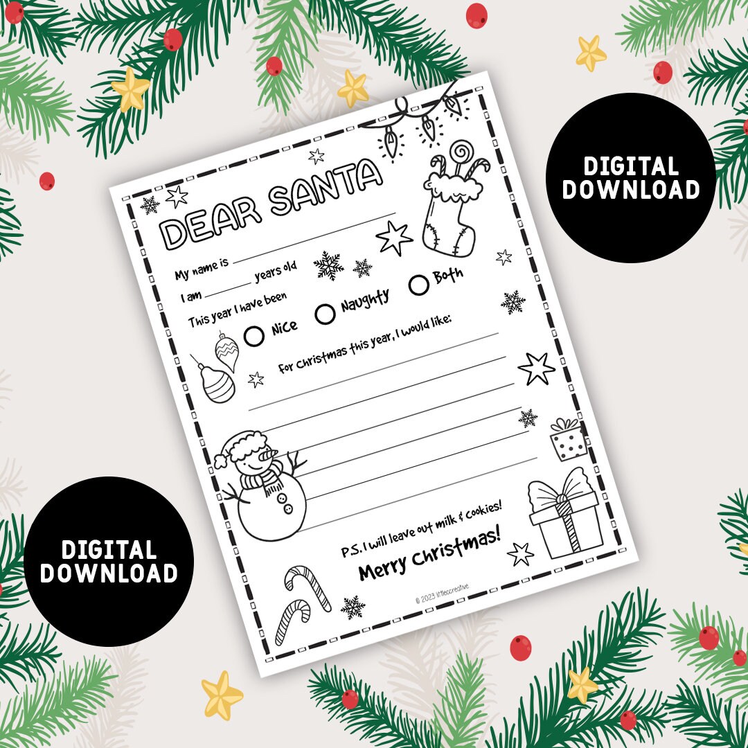 Letter to Santa Coloring Page, Printable Dear Santa Letter, Christmas ...