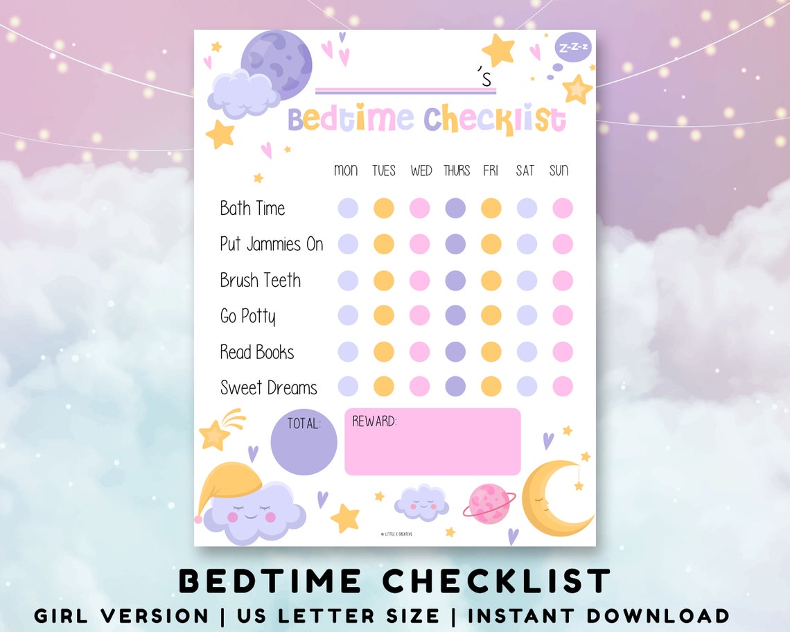 Kids Bedtime Routine Chart, Stay in Bed Reward Chart Printable, Toddler ...