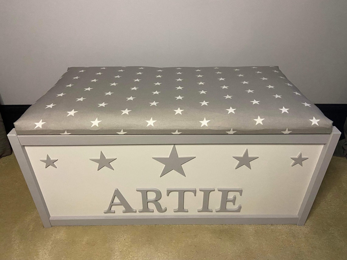 Large Personalised Toy Box With Safety Gas Strut. Padded Star | Etsy