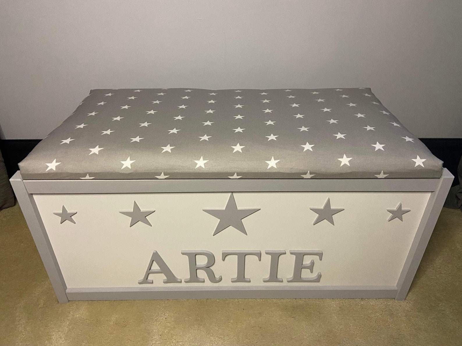 Large Personalised Toy Box With Safety Gas Strut. Padded Star | Etsy
