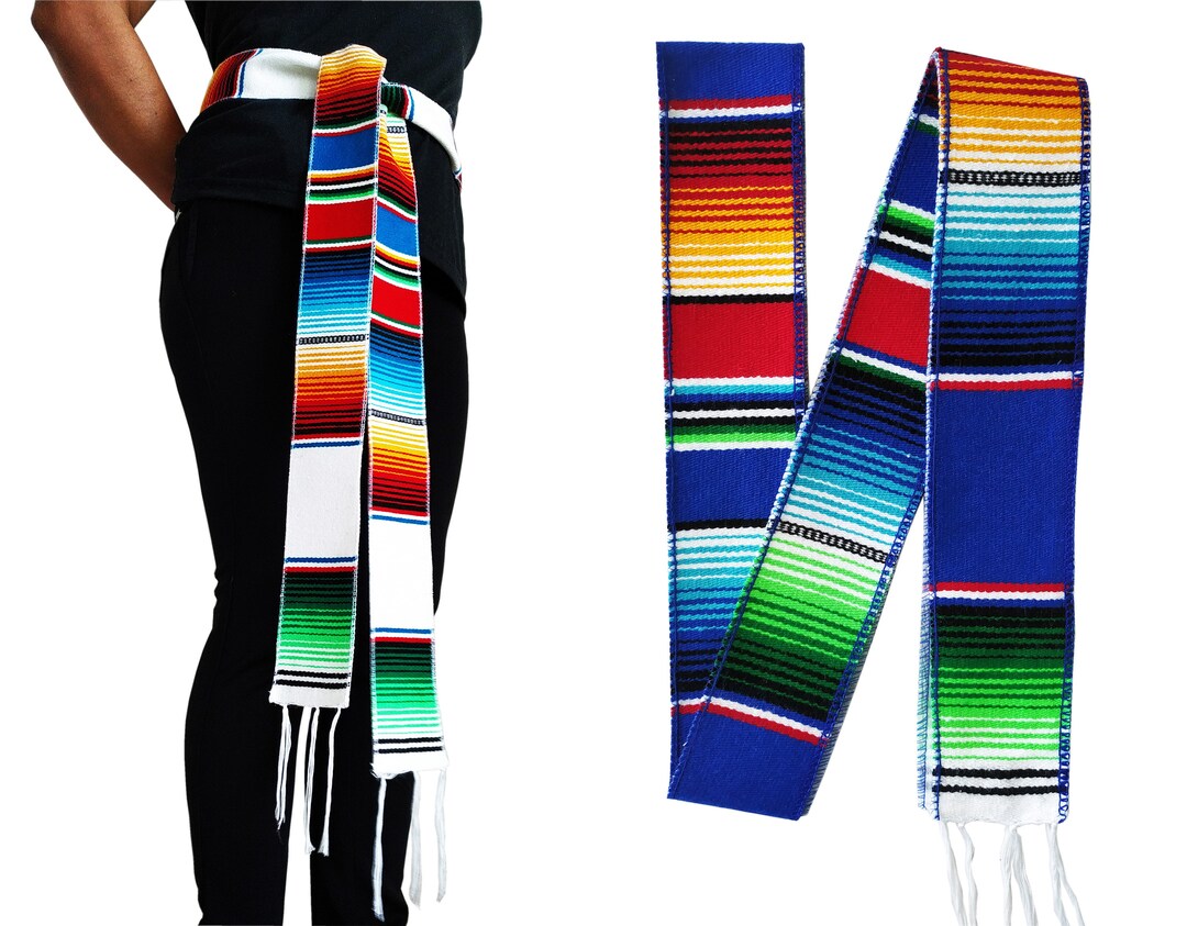 2 Pack Mexican Sash Belts for Women or Men, Each Serape Belt Cinto ...