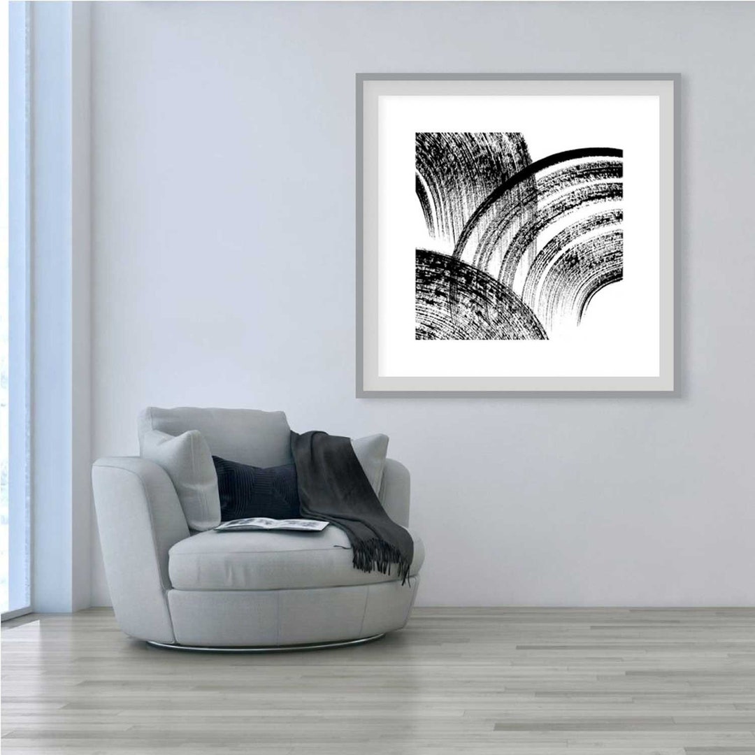 Modern Abstract Zen Brush Wall Art Painting, Black Ink Strokes ...