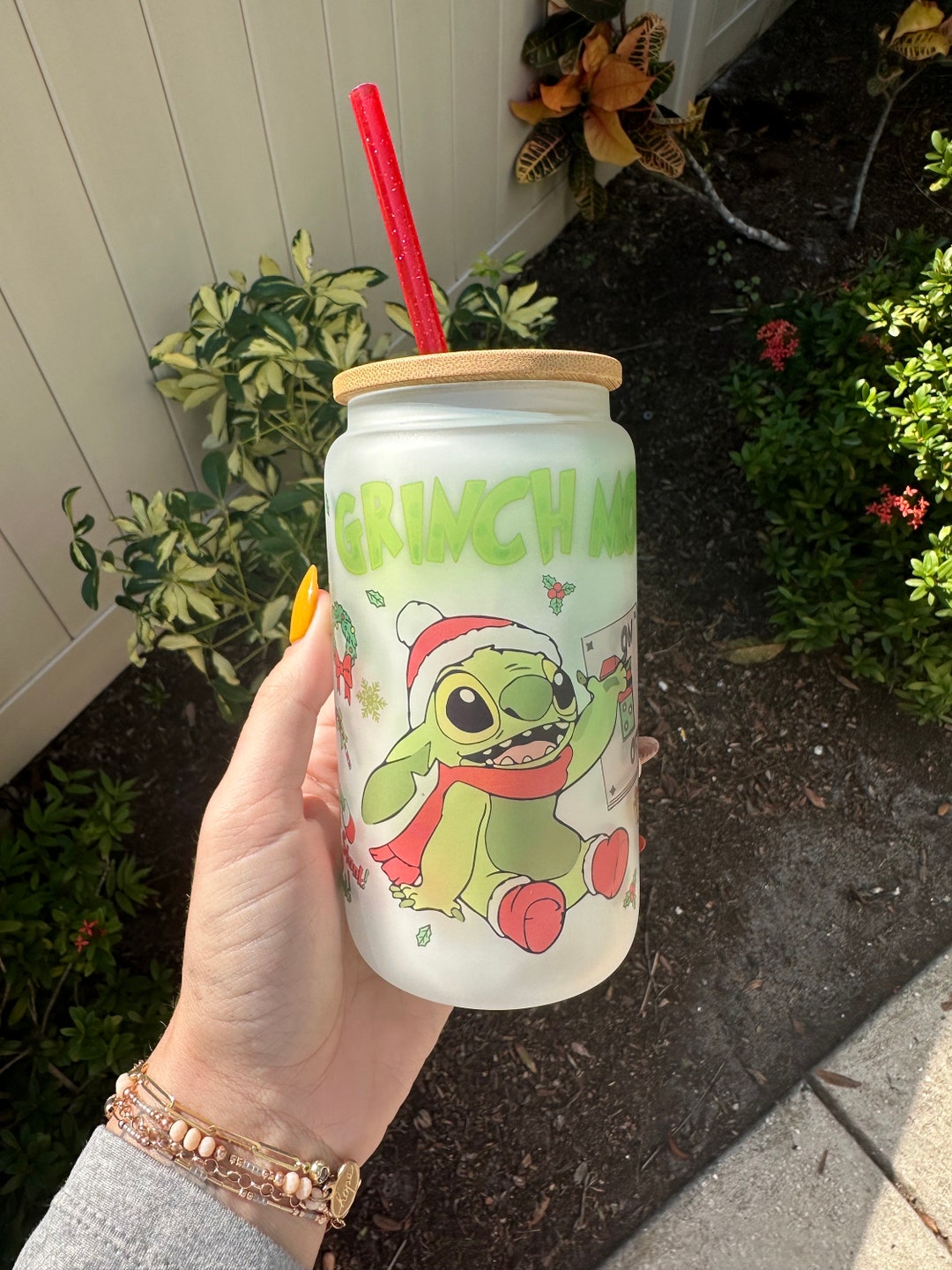 Blue Alien, Grinch Mode, Stitch, Coffee, Frosted Libbey, 16oz Glass Cup ...