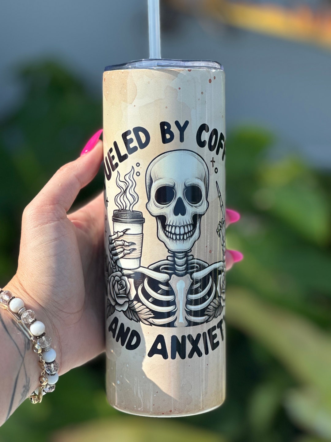 Coffee and Anxiety, Funny, Tumbler, Skeleton - Etsy