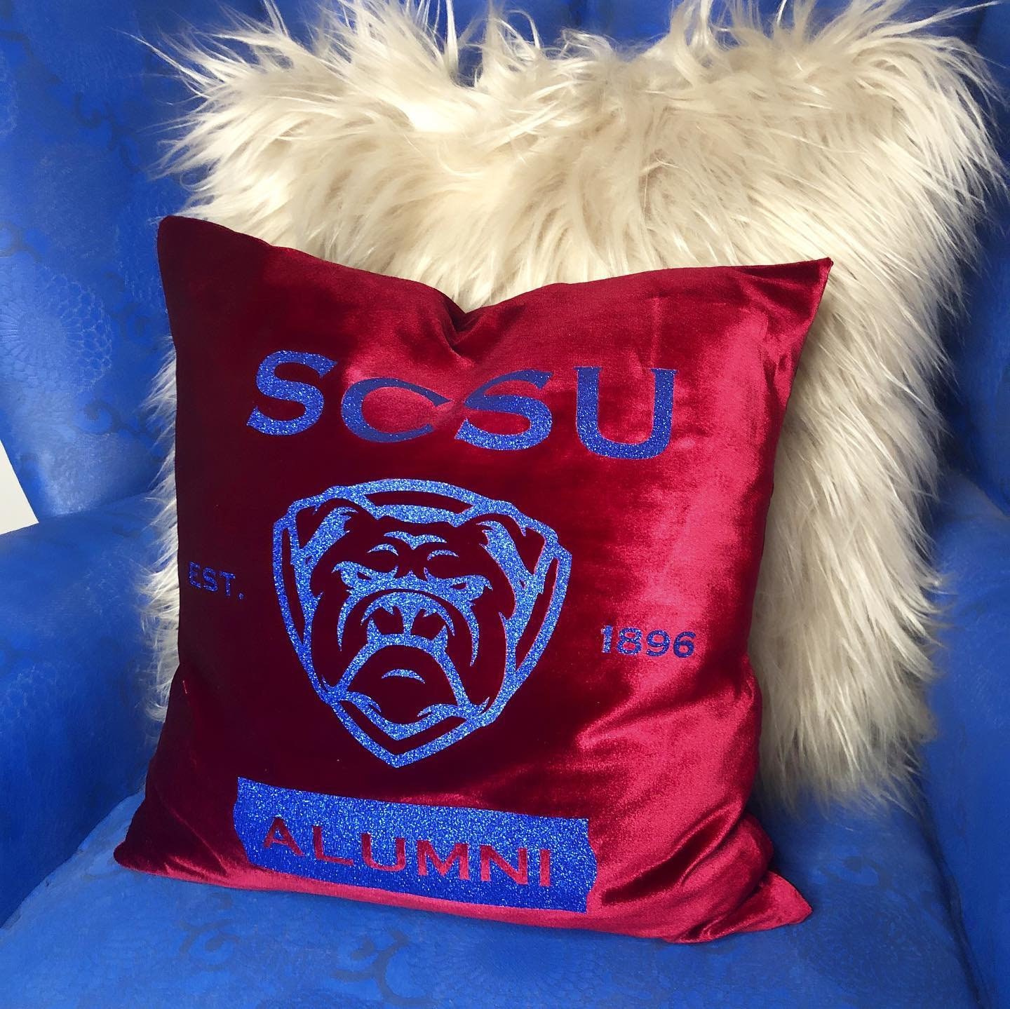Custom School, College, University Velvet Pillow, Glitter Text, Custom ...