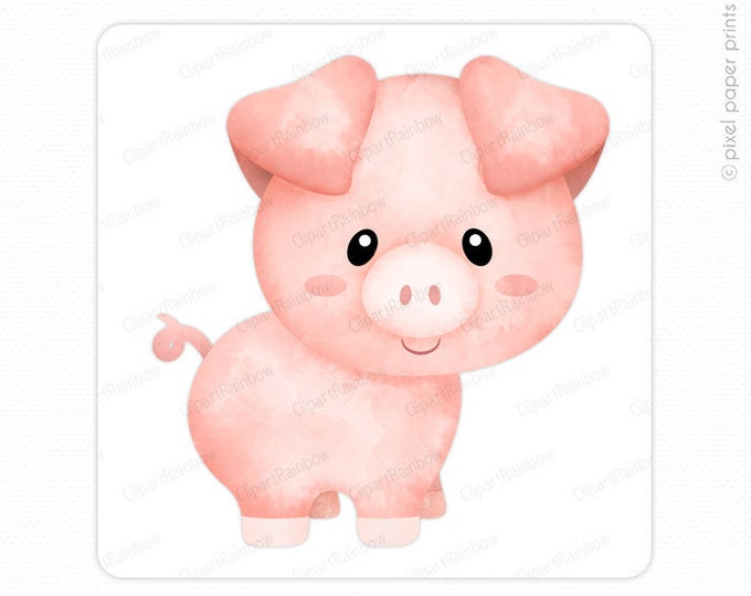 Pig Clipart - Farm Clip Art - Watercolor Clipart - Digital File - Etsy