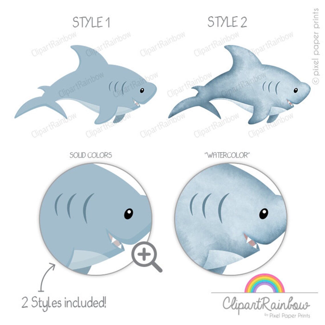 Shark clipart Watercolor shark clip art Baby shark | Etsy