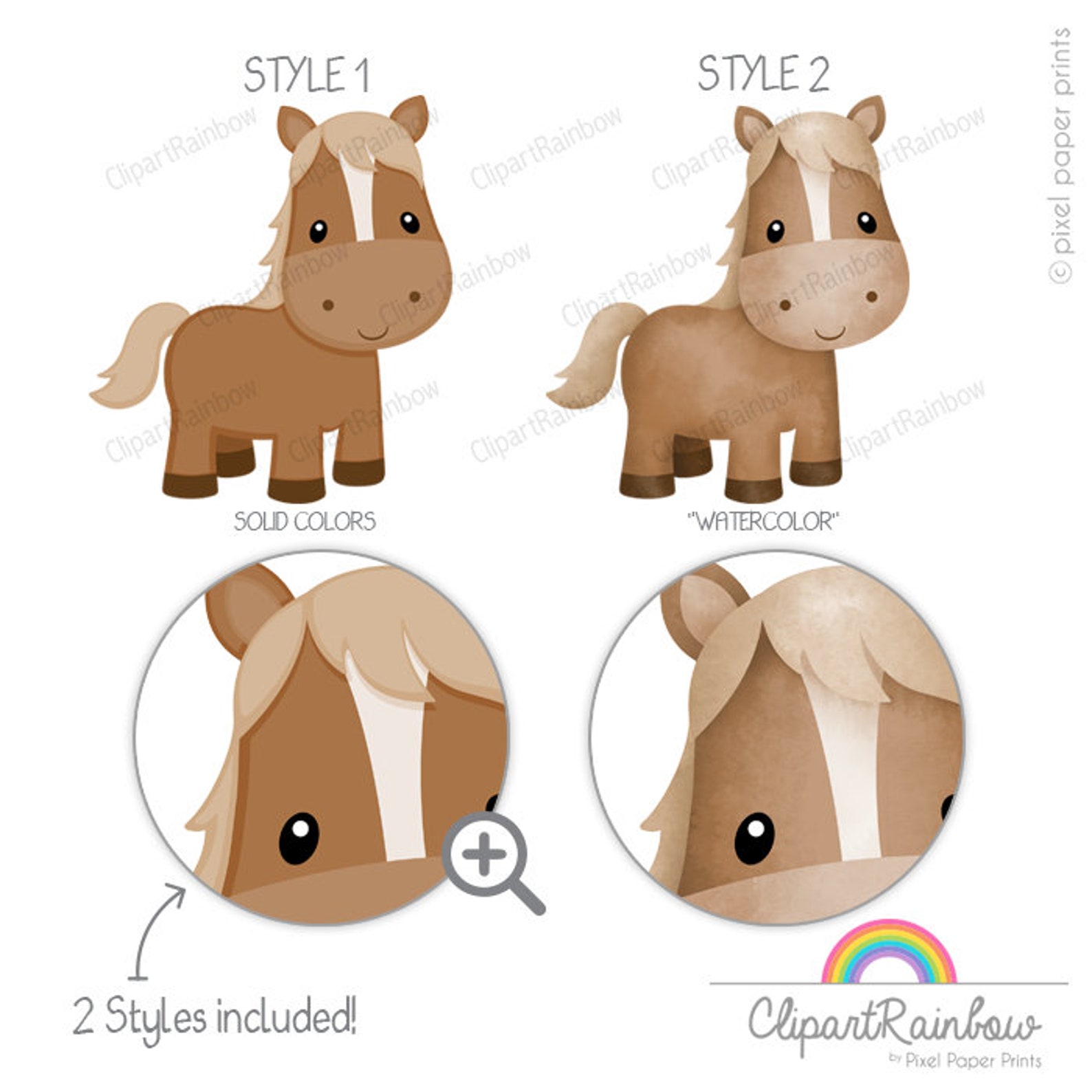 Watercolor Horse Clipart Farm Clip Art Digital File - Etsy