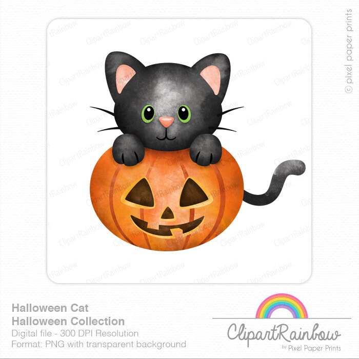 Halloween Clipart Watercolor Halloween Cat Clip Art | Etsy