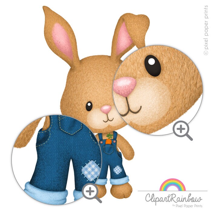 Cute Bunny With Overalls Clipart Cute Rabbit Clip Art | Etsy