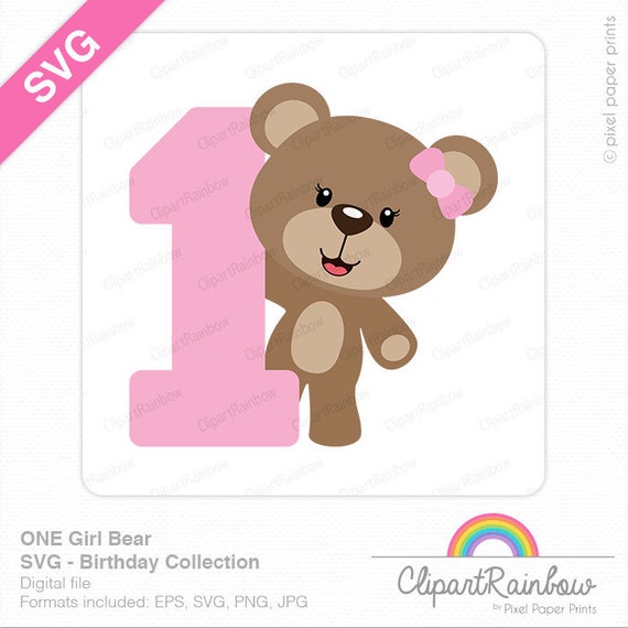Bear Girl Clipart First Birthday Clip Art Instant Download - Etsy