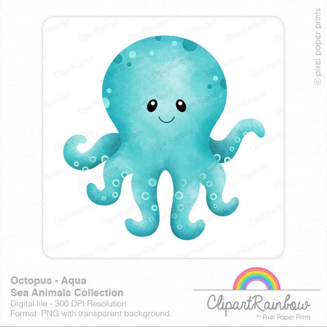 Octopus Clipart - Sea Animals Clip Art - Watercolor Graphics - Digital ...