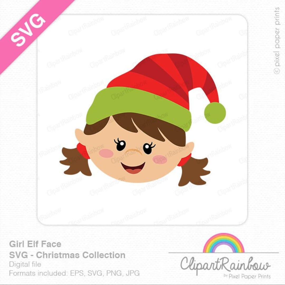 Christmas Girl Elf Face Svg Christmas Clip Art Svg Cut Files Png File Digital Vector File Etsy