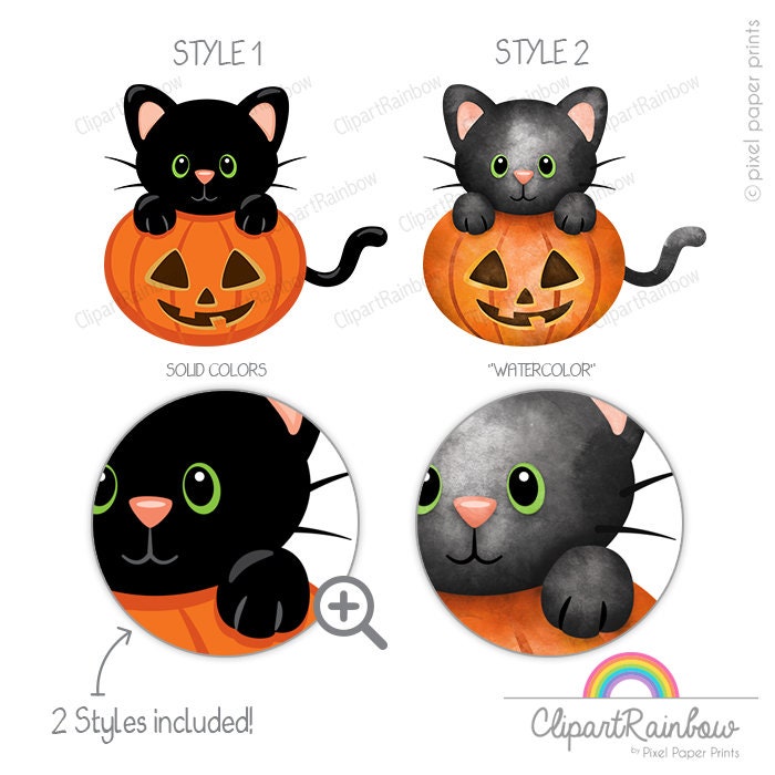 Halloween Clipart Watercolor Halloween Cat Clip Art | Etsy