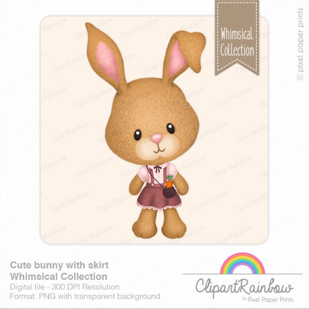 Cute Bunny With Skirt Girl Rabbit Clip Art, Sublimation Download, PNG ...