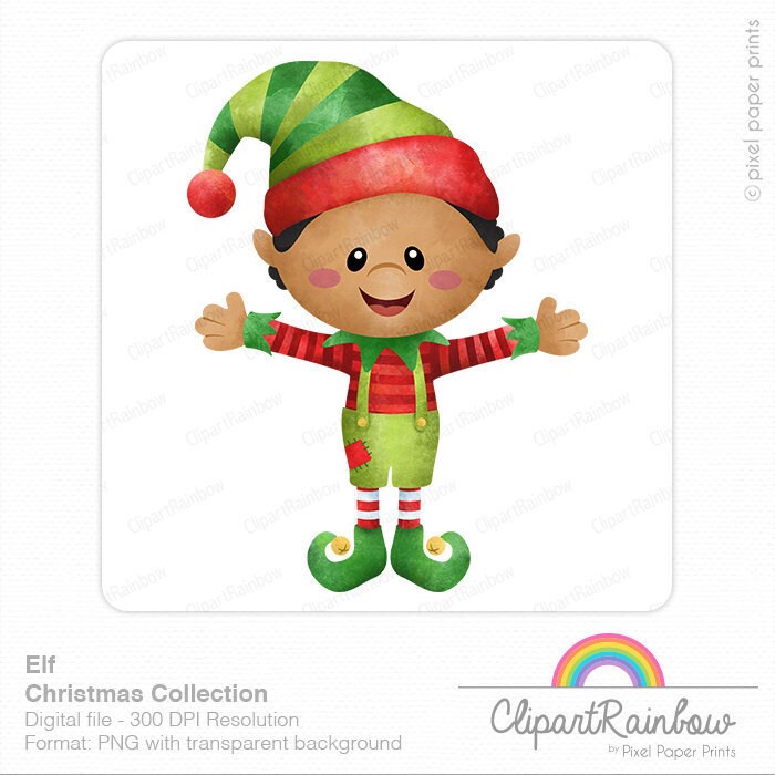Elf clip art Watercolor Elf Christmas kids | Etsy