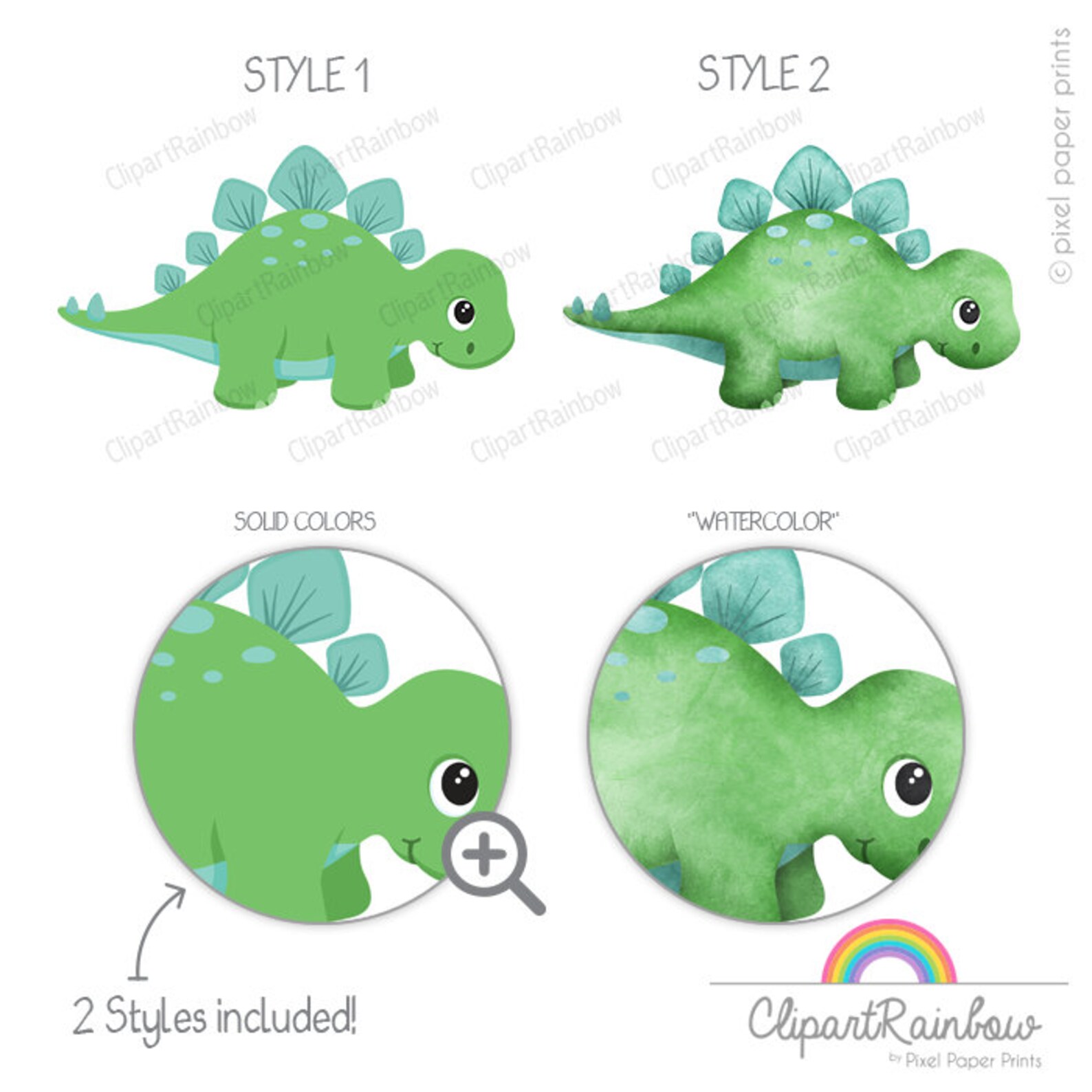Watercolor Dinosaur Stegosaurus Clipart Dinosaur Clip - Etsy