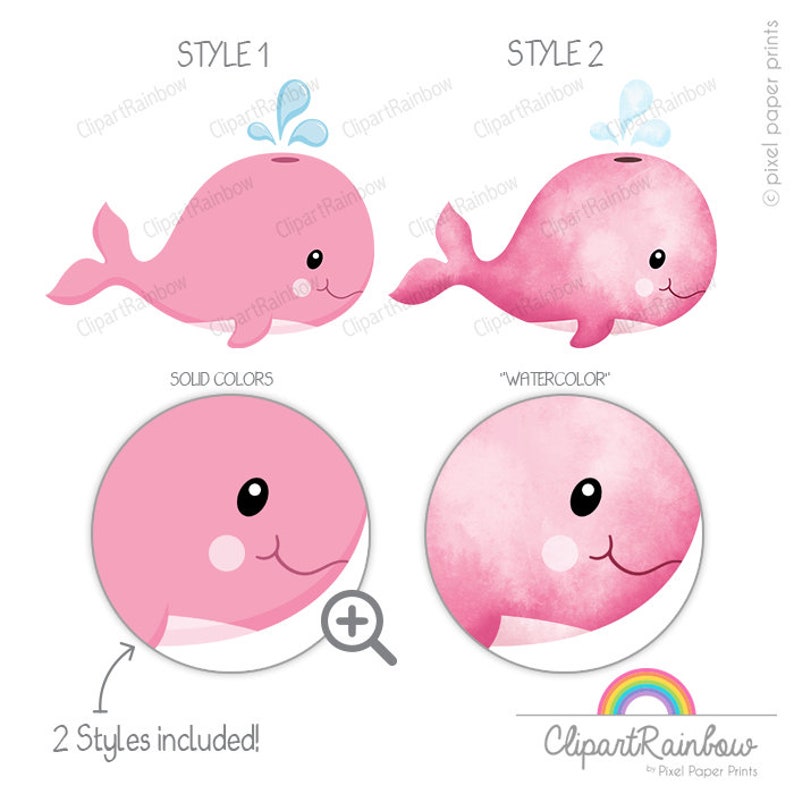 Whale clipart Watercolor whale clip art Pink whale | Etsy