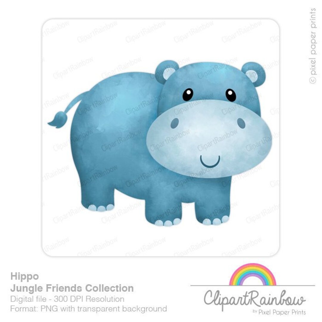 Hippopotamus Clipart - Jungle Clip Art - Watercolor Clipart - Digital ...