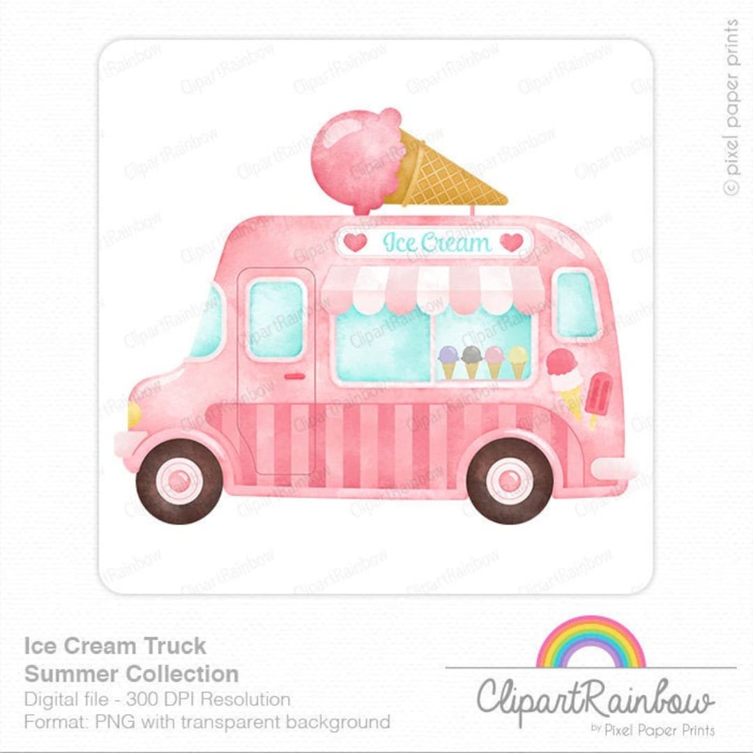 Ice Cream Truck Ice Cream Clip Art Watercolor Ice Cream Truck ...