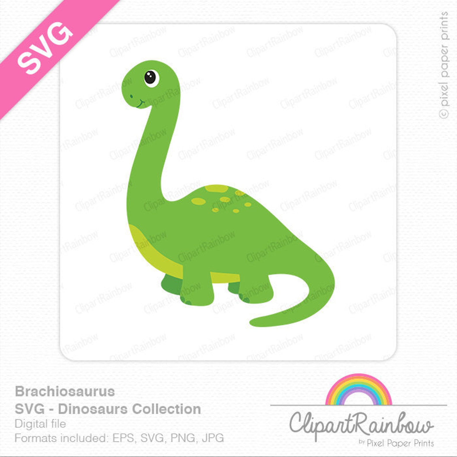 Brachiosaurus SVG Cute Dinosaur Clip Art SVG Cut Files PNG File Digital ...