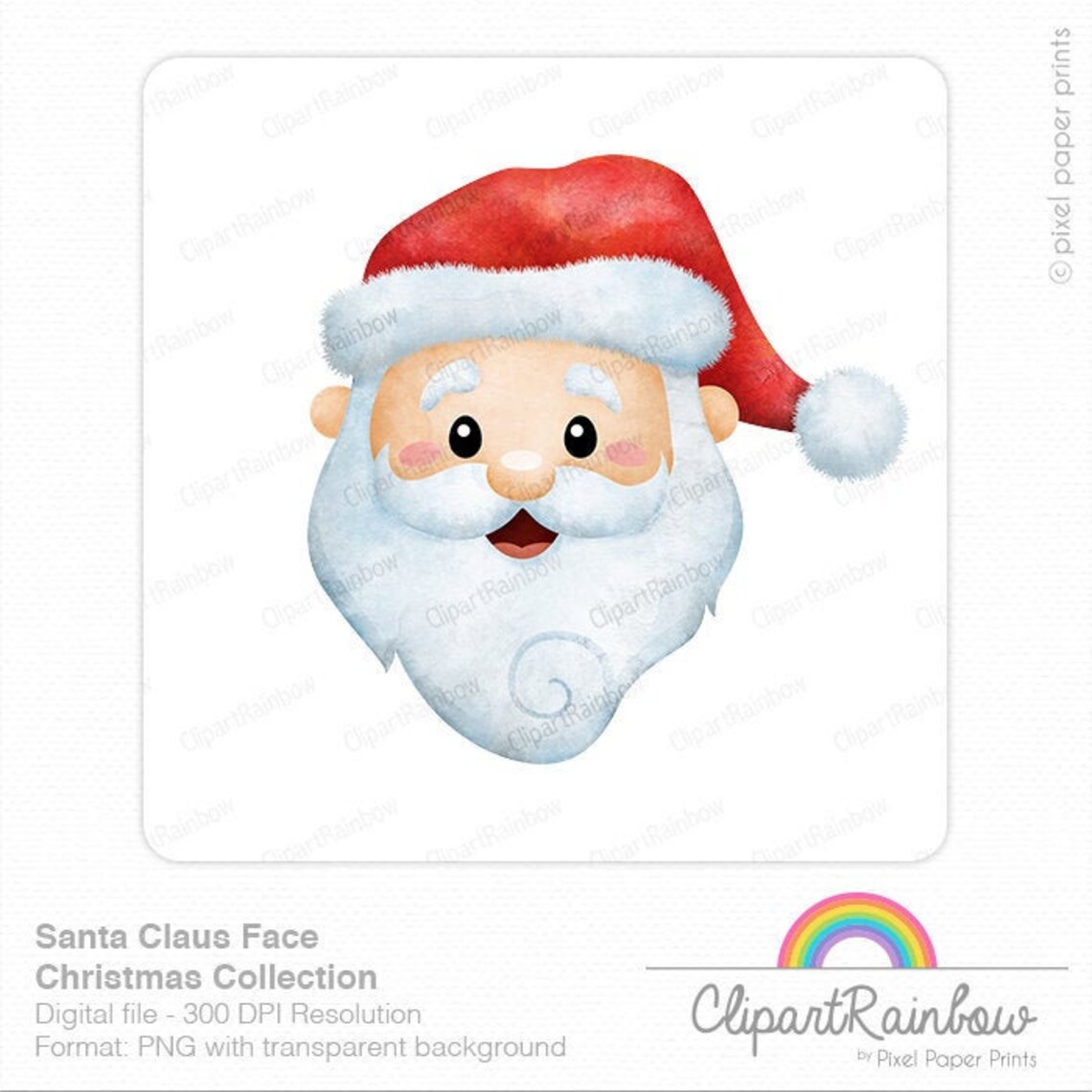 Santa Claus Face Watercolor Santa Claus Digital Clipart | Etsy